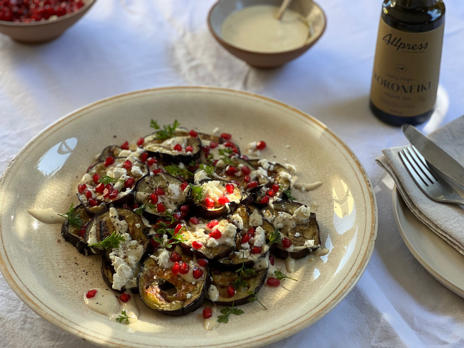 Recipe | Grilled eggplant with Koroneiki EVOO tahini dressing ...